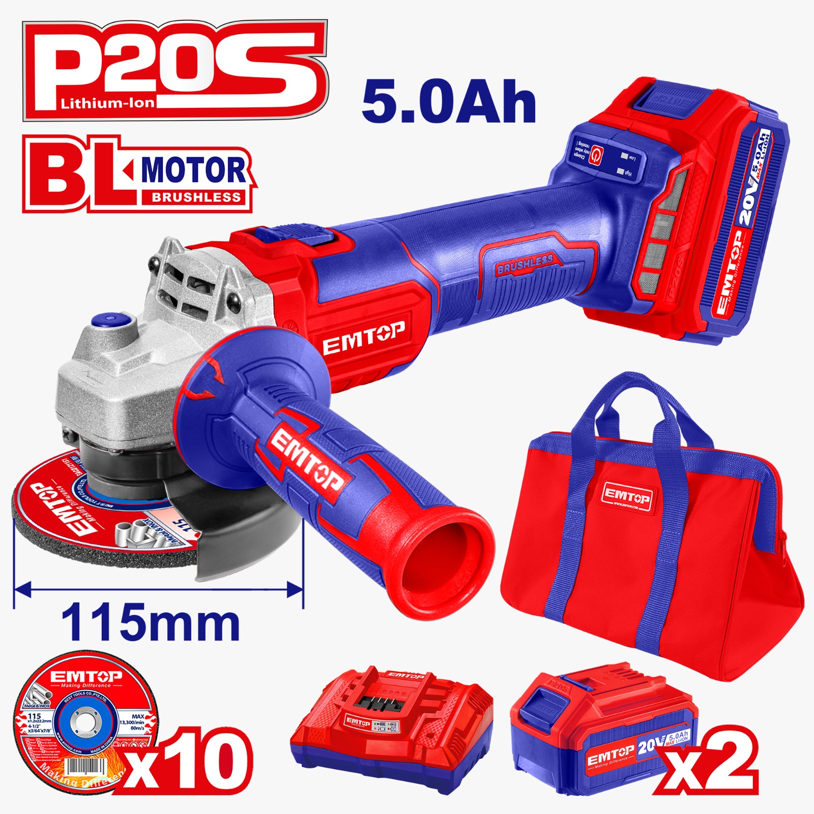 Amoladora Emtop ELAG2011582 115mm a Bateria