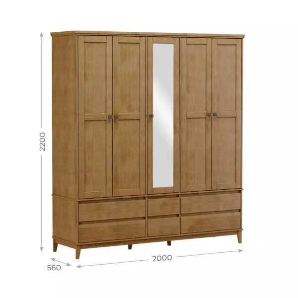 Ropero Loreta 3 Puertas con 2 Cajones Color Nature/Off White
