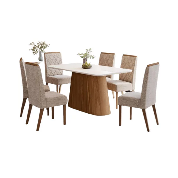 Juego de Mesa Henn Olivia con 6 Sillas - Nature/Off White